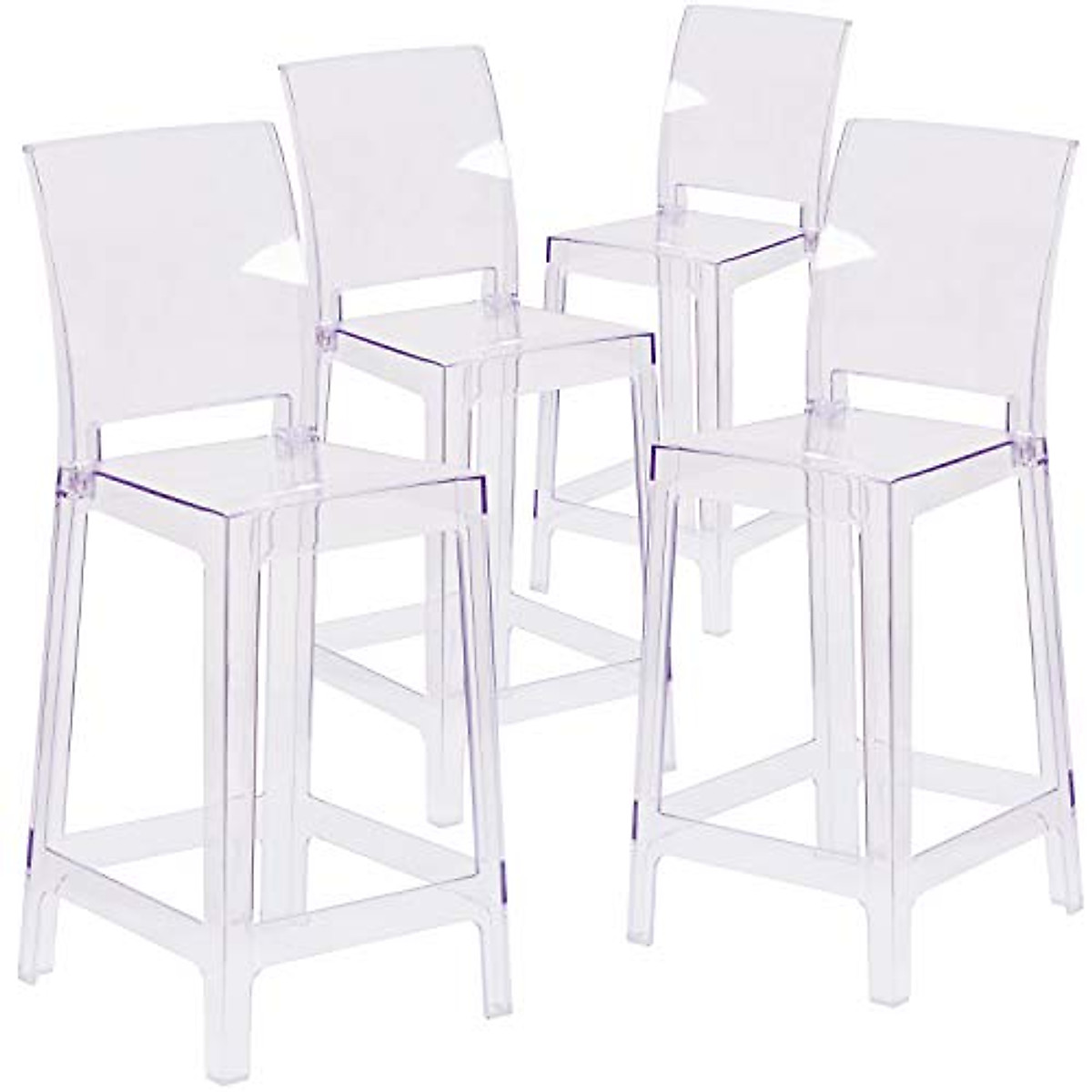 Flash Furniture 4 Pack Ghost Counter Stool with Square Back in Transparent Crystal