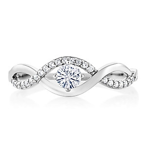 Gem Stone King 925 Sterling Silver 4MM Round Gemstone Birthstone Infinity Ring | Wedding Engagement Anniversary Promise Ring For Women | Size 5,6,7,8,9