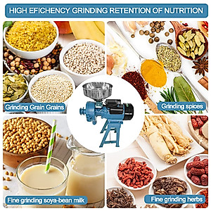 Eachbid 2 IN 1 Electric Grain Mills, 3000W Wet & Dry Cereals Grinder Machine w/Funnel, Adjustable 110V Grain Grinder Commercial Corn Wheat Grinder Feed Mill Flour Cereals Coffee Rice Mill Grinder