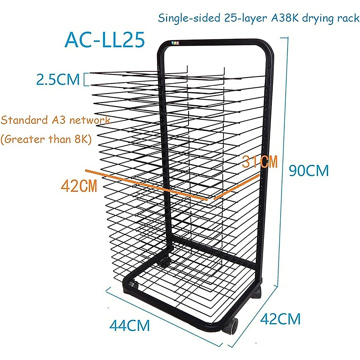 Art Drying Rack, 25-Tier Mobile Clothes Rack with Wire Rack for Artwork, Drying and Printing Rack, Protect Artwork While Drying, Great for Schools and Art Clubs