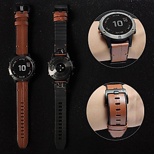 Abanen Genuine Leather Watch Band, QuickFit 22mm, Soft Sweatproof Silicone for Garmin Fenix 6/5/7, Instinct, EPIX 2, Approach S62/S60, Brown