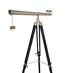 Decorative Double Barrel Standard Tube Length Marine Navy Designer Home Floor Standing Maritime Black Tripod Nickel Silver Finish Telescope Collectible Item