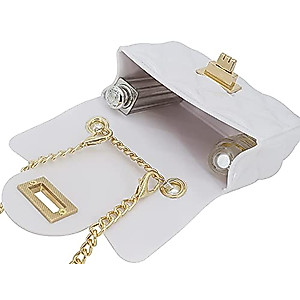 Mini Jelly Purse Flap Handbag with Pearls Top Handle Faux Quilted Crossbody Bag White