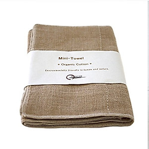 IPPINKA Nawrap Organic Cotton Mini Towel, Made in Japan, Durable, Absorbent and Quick-Dry, 4 Ply, 10 x 10 in - Brown