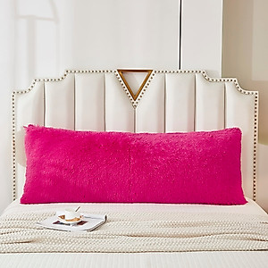 WERDIM Shaggy Fluffy Faux Fur Body Pillow Cover 21"x54" Button Closure Velvet Pillow Shams Throw Body Pillowcase Long Decorative Bed Pillow Case(Hot Pink, 21 X 54 Inches)