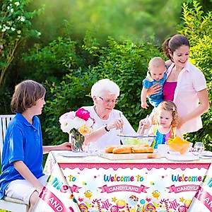 3 Pcs Candyland Party Decorations Candyland Tablecloth Candy Theme Plastic Table Cover Candy Land Lollipop Decorations for Birthday Baby Shower Candy Land Christmas Party Supplies
