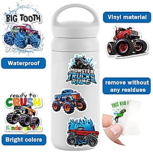 DULEFUN 50PCS Monster Truck Stickers, Truck Car Stickers for kids, Car Stickers Waterproof for Water Bottles Skateboard Car Bike Phone Case Laptop Suitcase, Monster Truck Gifts for Girls Boys Party Gifts, Monster Truck Party Favors