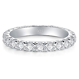 925 Sterling Silver Ring, Boruo Cubic Zirconia CZ Wedding Band Stackable Ring 3mm Size 6