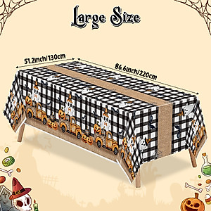 Haooryx 3 Packs Halloween Party Little Boo Tablecloth Decoration Set, Cute Ghost Bat Pumpkin Disposable Plastic Tablecloth, Cartoon Plaid Table Cover for Halloween Table Decor Party Supplies