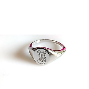 Sterling Silver Ring, Mickey Ring, Personalized Ring, Signet Ring, Mouse Ring, Engraved Ring, Cartoon Ring, Custom Ring,, Yellow, Mjr0054Mky