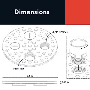 Generic 6-1/2 Inch Plastic Floor Drain Cover with Drain Ports, Includes Fittings, Replacment Floor Strainer Kit 6.5"", White, JR1001