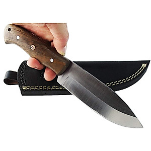 Moorhaus Handmade Full Tang Hunting Fixed Blade Knife D2 Steel - Wood Handle - Great for Camping/Hunting/Skinning/Survival/Bushcraft - includes Leather Sheath