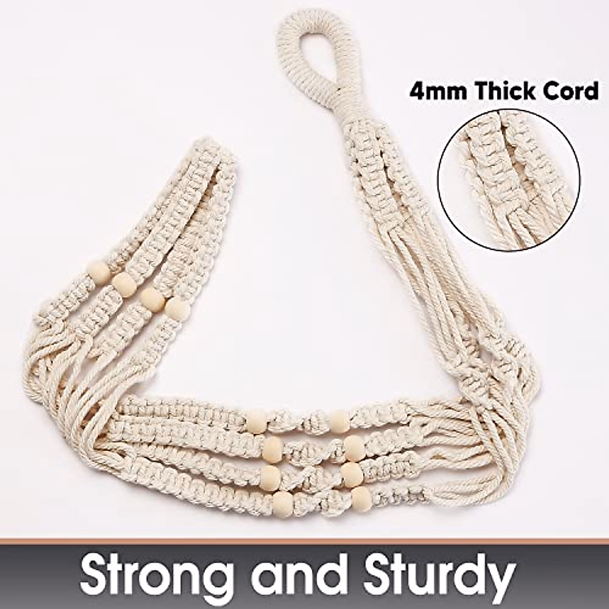 Shineloha 43 Inches Macrame Plant Hanger Large for up to 12 inch Pot | Extra Long + Hook | No Tassel, Cotton Rope Hanging Plant Holder with Swag Hook, NO Plant/Pot Included (White)…