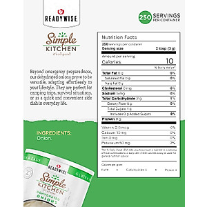 READYWISE -Simple Kitchen, Dehydrated Chopped Onions, 250 Servings, MRE, Emergency Food Supply, Gluten Free, Onions, Canned Vegetables, Diced Onions, Freeze Dried Food, Camping, Survival Food, 10 Can