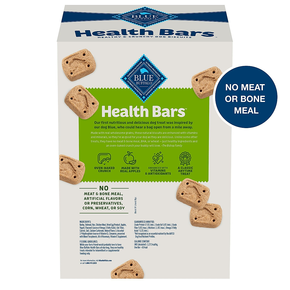 Blue Buffalo Mini Health Bars Crunchy Dog Biscuits, Oven-Baked With Natural Ingredients, Apples & Yogurt, 2-lb Box