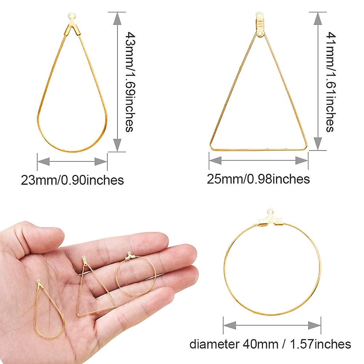 60pcs Earrings Beading Hoop Earring Finding Teardrop Earring Triangle Earring Round Hoop Earring for Jewelry Making DIY Crafts Art Creation Women Gift
