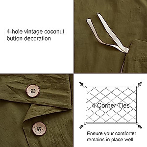 SunStyle Home 100% Washed Cotton Duvet Cover Set Breathable Soft Twin Olive Green Duvet Cover 2 Pieces Solid Color Bedding Set with Buttons Closure Comforter Cover Set (1 Duvet Cover +1 Sham)