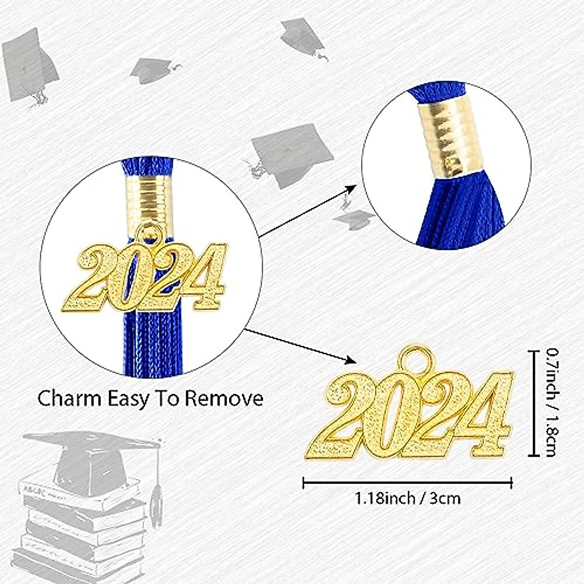 2 Pieces 2024 Graduation Tassel, Blue 2024 Tassel Graduation, Tassel for Graduation Cap 2024 Tassel Charm, Class of 2024 Tassel Graduation Regalia Honor Cords Graduation 2024 Year Gold Date Charm