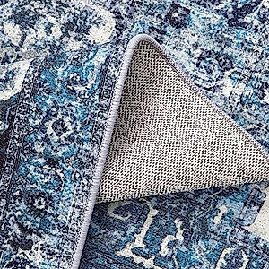 Zacoo Washable Rug Boho Rug Vintage 5x7 Area Rugs for Living Room Bedroom Dining Room Distressed Non Slip Rugs Carpet Non Shedding Oriental Rug, Blue