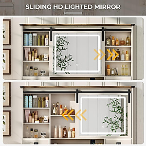 Farmhouse Makeup Vanity Desk with Sliding Mirror and Lights, 47.2" Big Vanity Table with Charging Station, Makeup Desk with 5 Drawers & 2 Cabinets, White