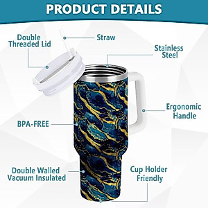 RPLIFE Chic Marble 40oz Tumbler with Handle, Stainless Water Bottle, Insulated Coffee Mug with Lid