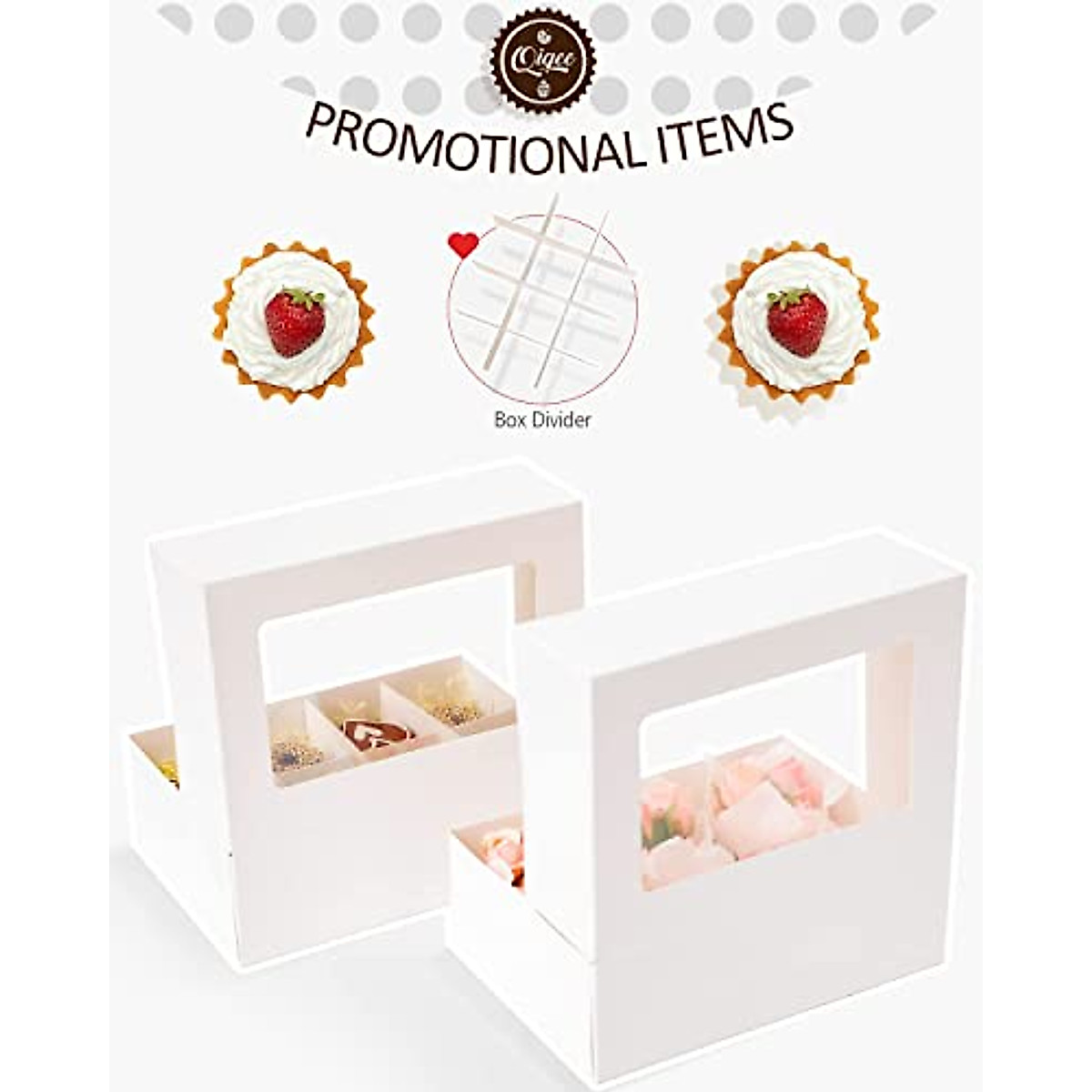 qiqee White 6 Cupcake Boxes with Window Auto-pop up 30 Packs Cupcake Box 9"x6.1"x3.3" Bakery Boxes For Cupcakes Carrier, Cupcake Containers