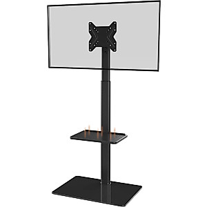 Universal Floor TV Stand with Mount for 19 to 43 inch Flat Screen TV, 100 Degree Swivel,Adjustable Height and Tilt Function, 2 Shelves Space Saving Standing TV Mount for Bedroom Living Room Corner