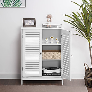 Reettic Bathroom Freestanding Storage Cabinet, Floor Storage Cabinet with 2 Doors, Bathroom Cabinet with Adjustable Shelf, 23.6" L x 11.8" W x 31.5" H, White BMGZ301W