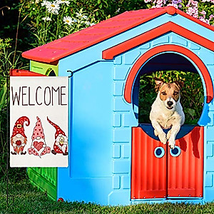 Tatuo 2 Pieces Valentine's Day Garden Flag 12 x 18 Inch Valentine Gnome Welcome Flag for Outside Yard Anniversary Wedding Farmhouse Decoration