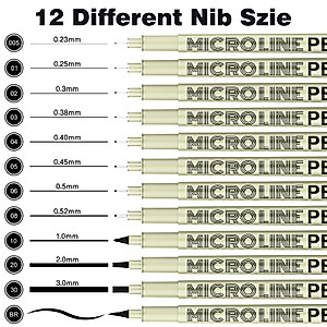 Micro-Pen Fineliner Ink Pens, 12 Pack Black Micro Fine Point Drawing Pens Waterproof Archival Ink Multiliner Pens for Artist Illustration, Sketching, Technical Drawing, Anime, Manga, Scrapbooking
