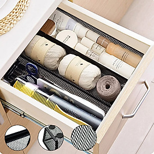 Chris.W 6Pcs Kitchen Utensil Drawer Organizers Tray Mesh Silverware Cutlery Tray with Interlocking Arm, Free Combination for Flatware Spoons Forks Knifes Storage (Black - 11.81x3.15x2in)