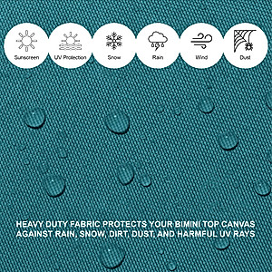 SavvyCraft Bimini TOP Boat Cover Teal 3 Bow 72" L 46" H 85"-90" W - W/Boot & Rear Poles