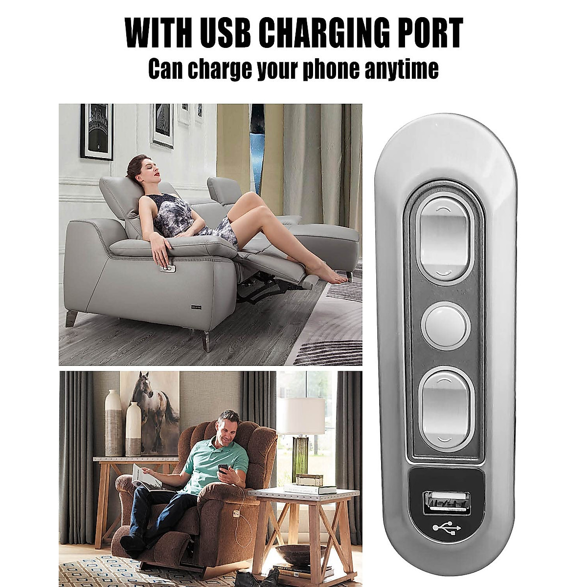 Qnbes Hand Control Handset with USB for Dual Moto Lift Chairs Power Recliners, 5 Button 5 Pin Fit for Okin Dewert Kaidi Limoss RMT and More