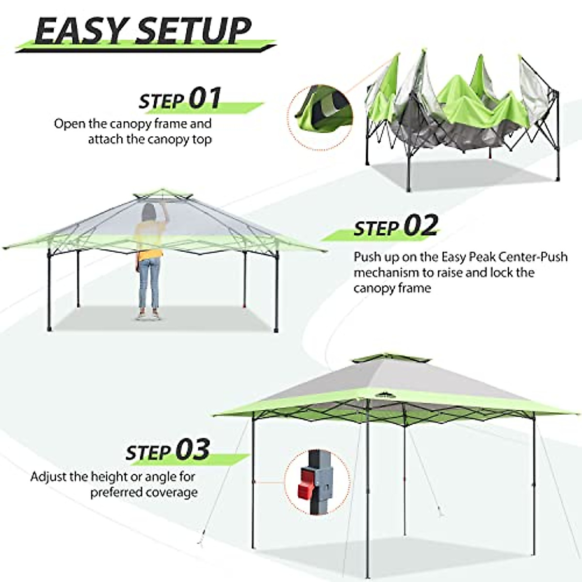 EAGLE PEAK 13x13 Straight Leg Pop Up Canopy Tent Instant Outdoor Canopy Easy Single Person Set-up Folding Shelter w/Auto Extending Eaves 169 Square Feet of Shade (Gray)