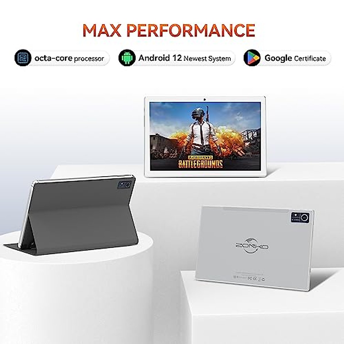 【2023 Newest Tablet】Android 12 Tablet with Keyboard, 16(8+8)GB RAM 128GB ROM 1TB Expand Tablets 10 inch, 2.4G/5G WiFi Tablet Android, Octa-Core 1920 * 1200 IPS Display 13MP Camera, 7000mAh GPS, Silver