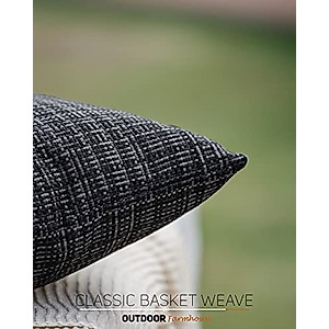 HPUK Farmhouse Outdoor Waterproof Throw Pillow Covers Pack of 2, 18x18 Inch Decorative Garden Cushion Covers for Patio Tent Balcony Bench Tent Couch Sofa, Solid Accent Pillow Covers, Black