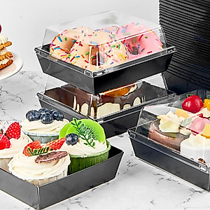 Ocmoiy Small Charcuterie Boxes with Clear Lids, To Go Paper Disposable Food Containers, 5 Inches Bakery Dessert Boxes for Sandwich, Cookie, Pastry, Cake Slice (Black, 50ct)