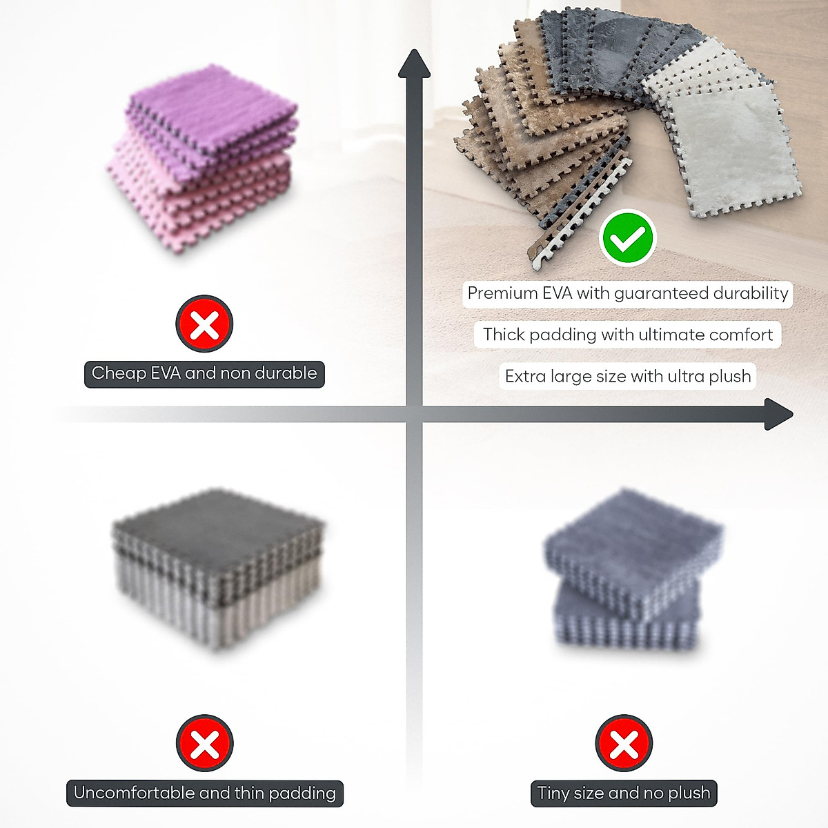 Foam Puzzle Floor Mat - Large 16 Piece Interlocking Carpet Tiles, Thick Padded Squares for Baby Play Mats & Flooring Tile with Cushions, Playroom & Classroom Rug, EVA Soft Plush Playmats