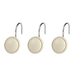 Twofishes Cream Rounds Resin Shower Curtain Hooks Set of 12 Decorative Rust Proof Resin Shower Curtain Rings Pack of 12