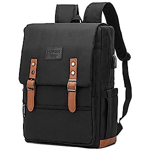 Vintage Backpack Anti Theft Laptop Backpack Men Women Business Travel Computer Backpack School College Bookbag Stylish Water Resistant Vintage Backpack with USB Port Fits 15.6 Inch Laptop Black