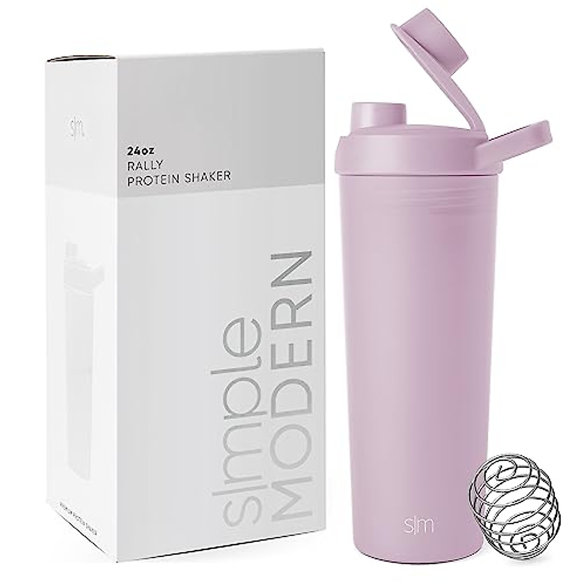 Simple Modern Plastic Protein Shaker Bottle with Ball 24oz | Shaker Cup for Protein Mixes, Shakes and Pre Workout | Rally Collection | Lavender Mist