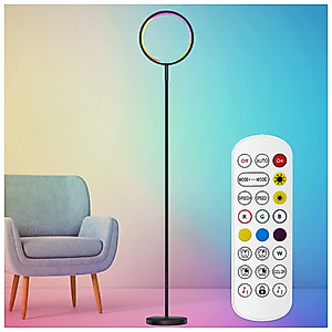 ALAMPEVER LED Floor Lamp, Dynamic Light Belt Changes Color, Remote-Controller Included, Modern Style LED Ring Light for Living Room, Bedroom, Dorm Room or Office-Black