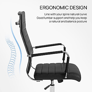 Office Desk Chair with Wheels, Beatmart INC Ergonomic Black Leather Conference Room Chairs Height Adustable | Ribbed High Back | Swivel Rolling Task Chair
