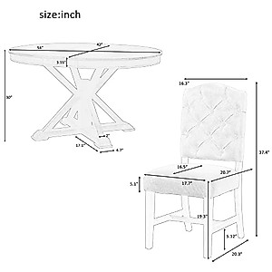 P PURLOVE 5pc Dining Table Set, Functional Furniture Retro Style Dining Table Set with Extendable Table and 4 Upholstered Chairs for Dining Room and Living Room(Natural Wood Wash)