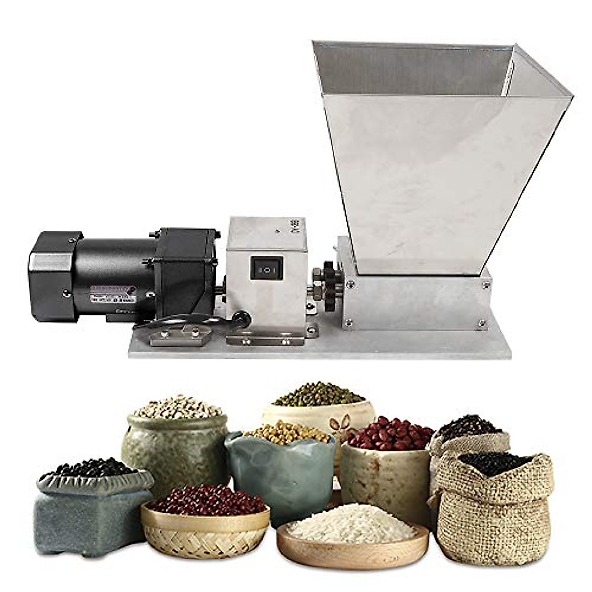 LOHISHILO 4L Electric Grain Grinder Mill Corn Grinder Barley Feed Malt Crusher Grain Mill Homebrew with Hopper 60W, 75 RPM, Steel Materialfor Rice, Corn, Grain, Coffee, Wheat