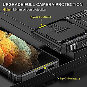 THMEIRA Samsung Galaxy S21 Ultra Case, Armor Phone Case for Samsung S21 Ultra with Screen Protector [Soft 2 Pcs] with Camera Cover, Galaxy S21 Ultra Magnetic Ring Case Anti-Fall Drop Protection, Black