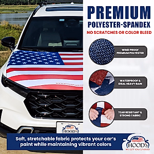 Hood's Flags] American Flag Car Hood Cover 63"x47" (120x160cm) - Universal Fit for Trucks, Car, SUV, or Van. Polyester Spandex Material, Weather-Resistant with Secure Fasteners