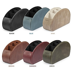 Londo Remote Control Holder with 5 Pockets - Store DVD, Blu-Ray, TV, Roku or Apple TV Remotes - Italian Genuine Leather with Suede Lining - Slim, Compact Living or Bedroom Storage
