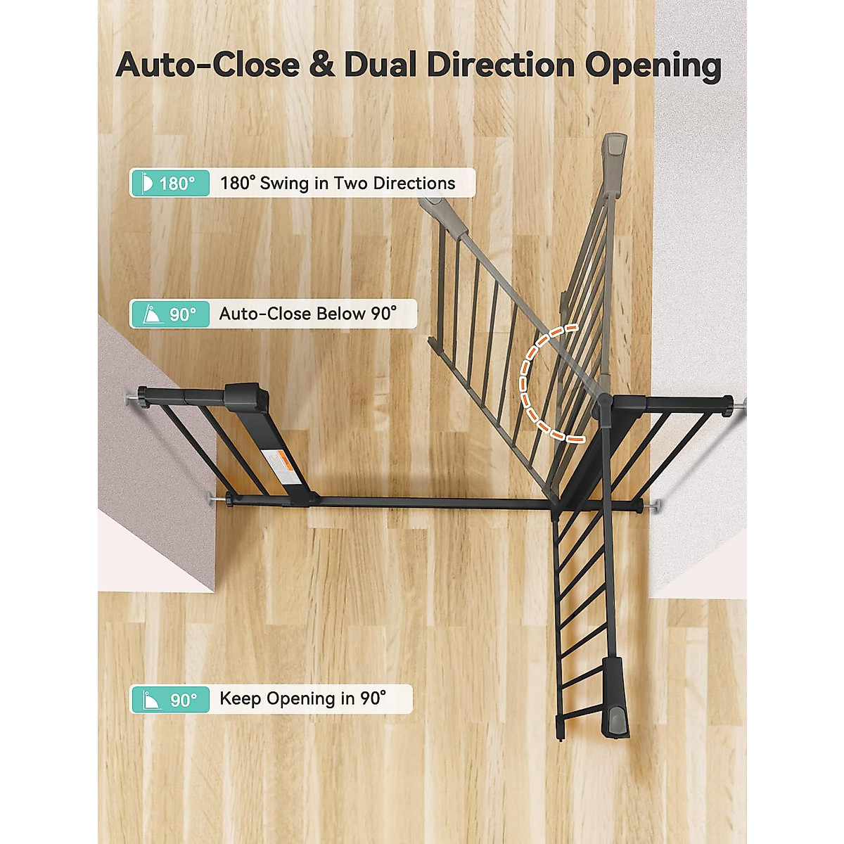 COMOMY 29.5-43.3" Safety Baby Gate Extra Wide, Auto Close Dog Gate for House Doorways Stairs, Pressure Mounted Easy Walk Through Pet Gate Child Gate, Includes 2.75" and 8.25" Extension, Black