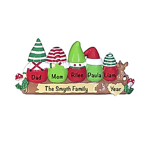 Family Personalized Christmas Ornaments 2023 - Fast & Free 24h Customization – Gnomes Family of 5 Christmas Decorations with Name - Comes Gift-Wrapped - Precious Moments